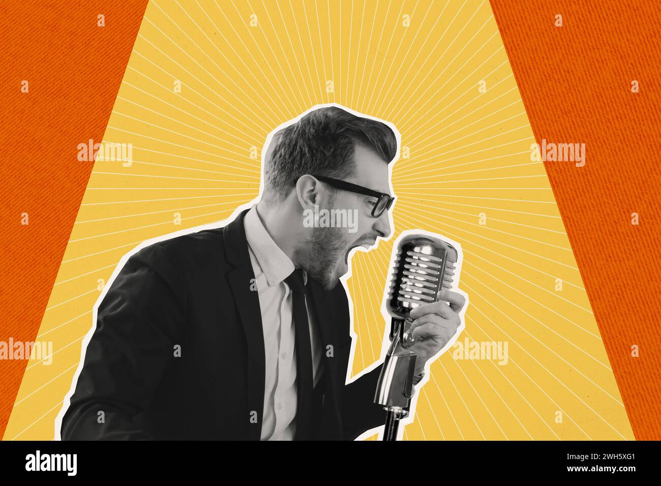 Creative collage poster shouting businessman employer furious emotional ...