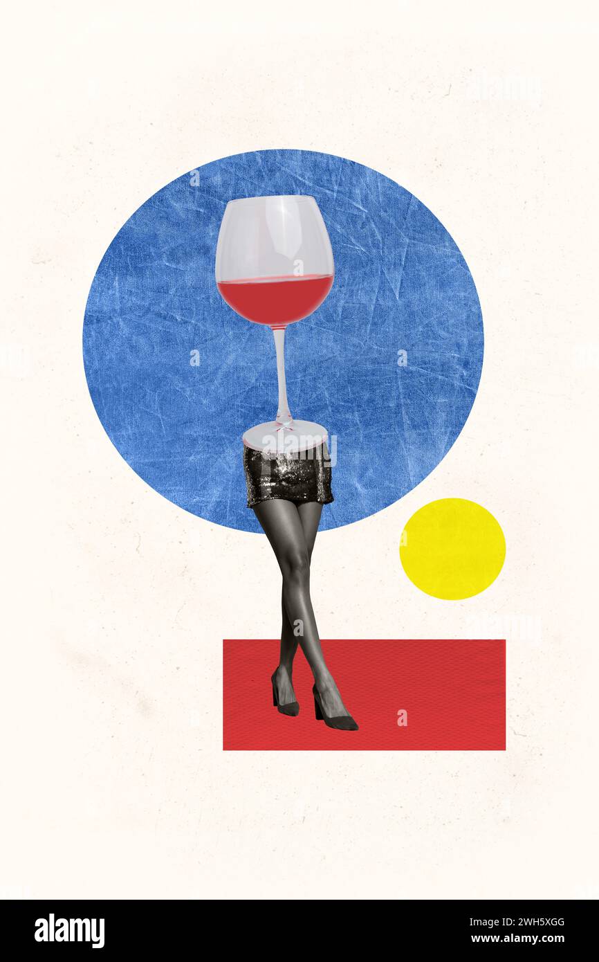 Pub alcohol collage illustration of headless woman in high heels red ...
