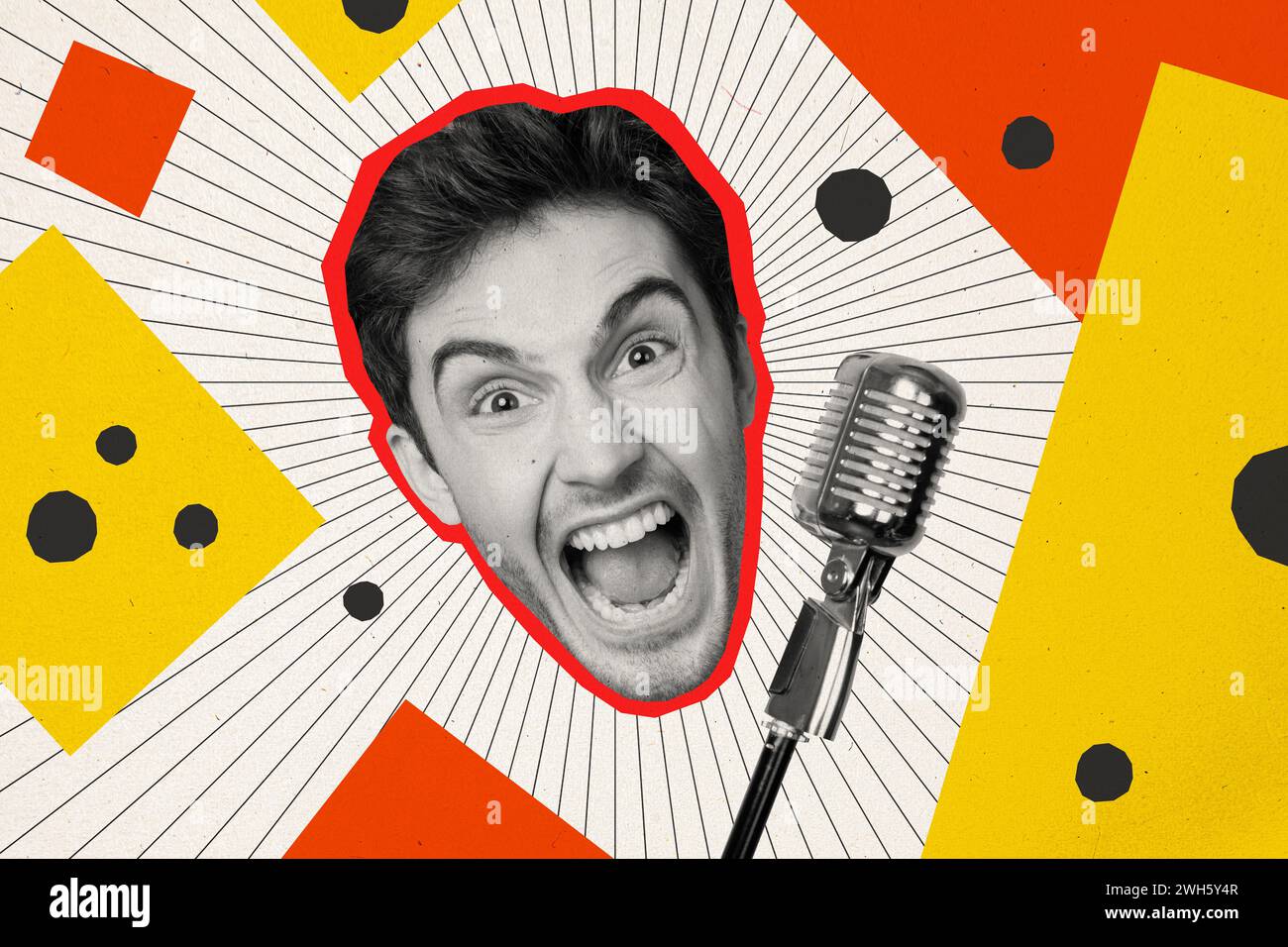 Photo collage creative picture young shouting mad guy performance ...