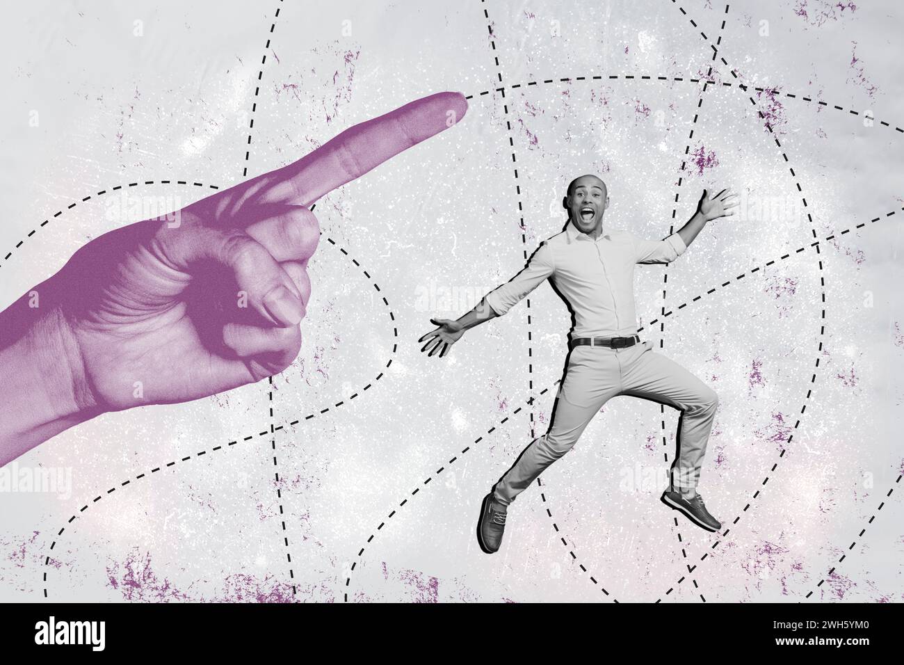 Artwork collage image of big black white effect arm point finger show ...