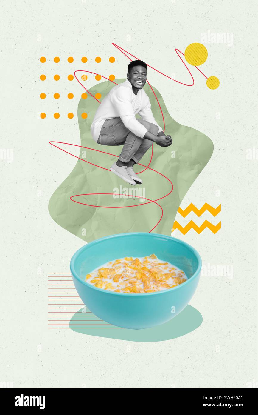 Vertical funny surreal photo collage food advertisement crazy miniature ...