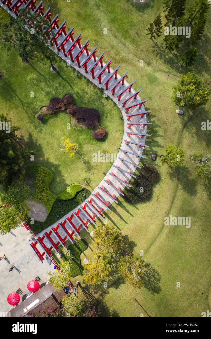 Aerial views of Japanese theme park Hinoki Land in Chai Prakan District ...