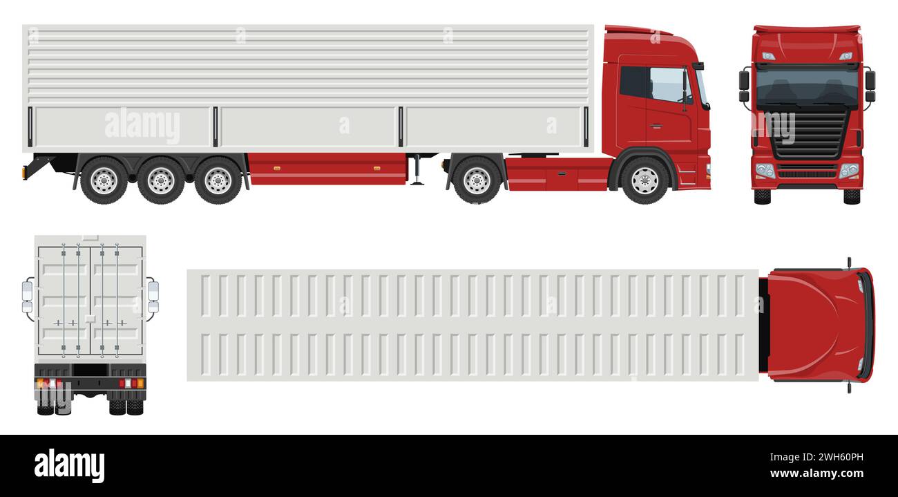 Wing van trailer truck vector template with simple colors without ...