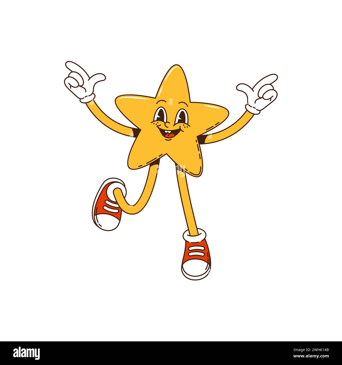 Groovy cartoon star character in hippie comic art or funky style ...