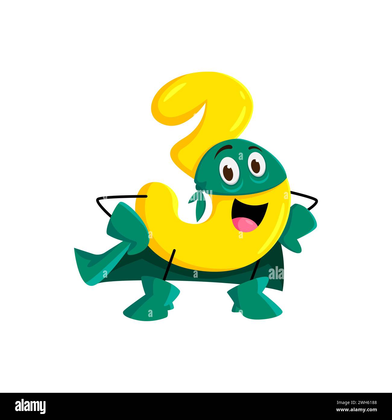 Cartoon math number three superhero character with expressive and ...