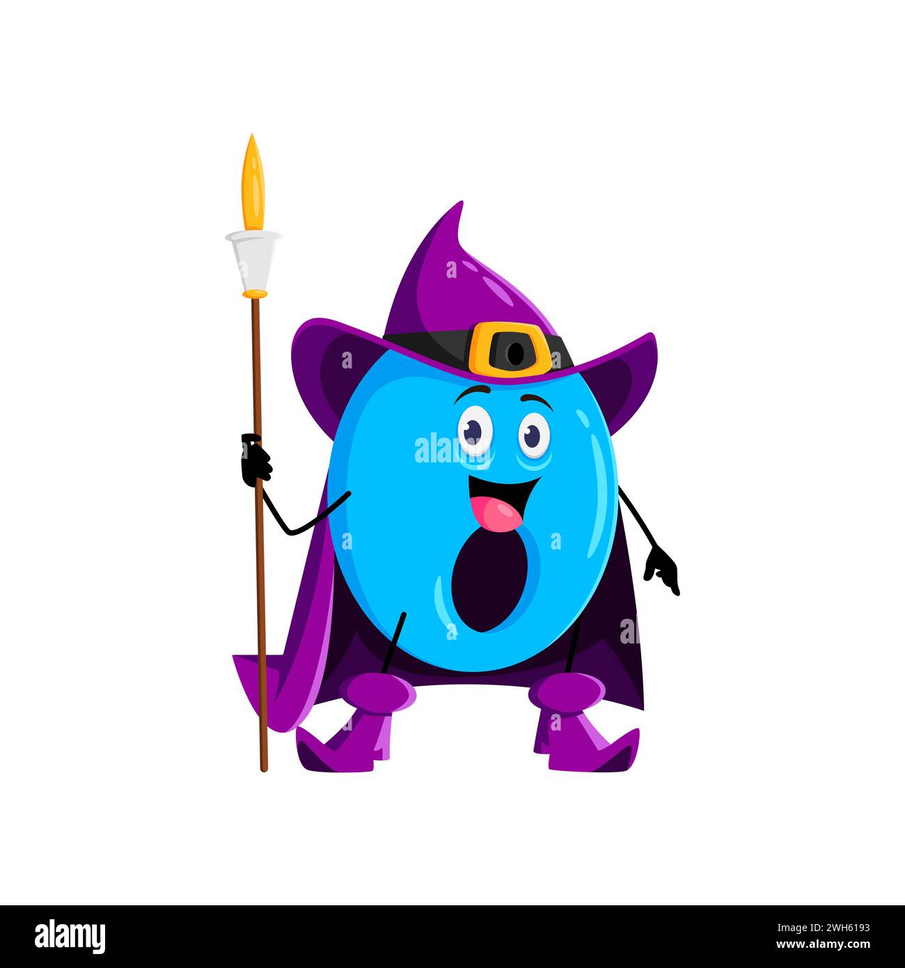 Cartoon math number zero Halloween wizard, witch and mage character ...