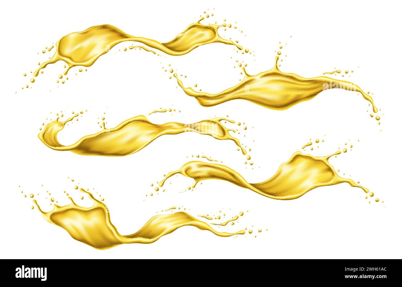 Yellow beer, oil or juice splashes. Realistic liquid swirl, wave, flow ...