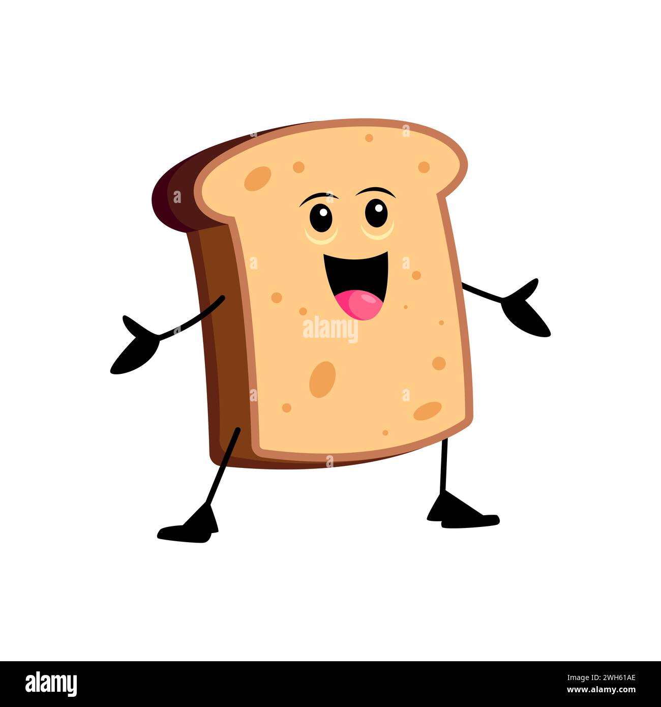 Cartoon funny bread toast character. Isolated vector quirky bakery ...