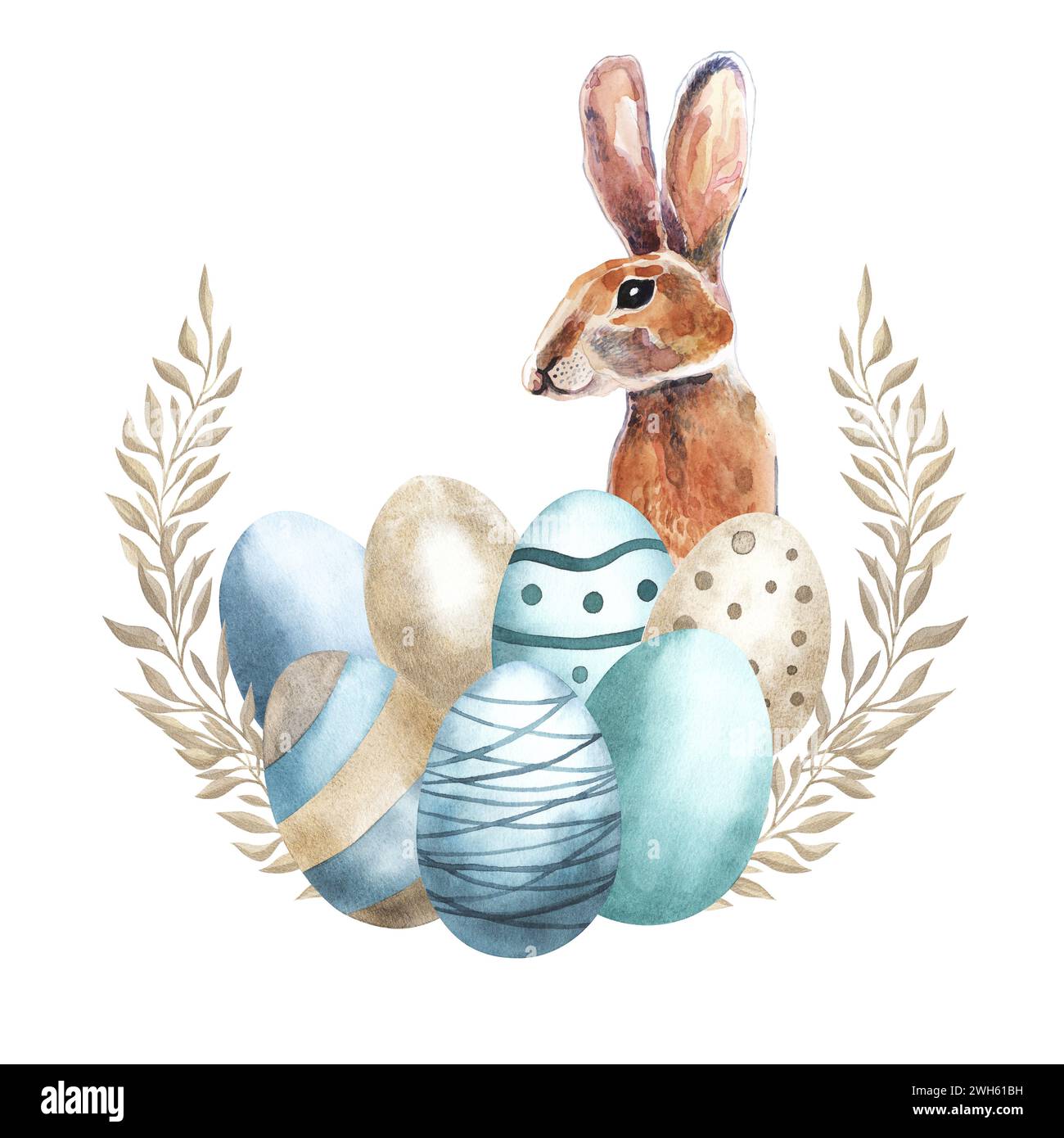 Hand drawn Easter eggs watercolor set. Illustration for greeting card ...