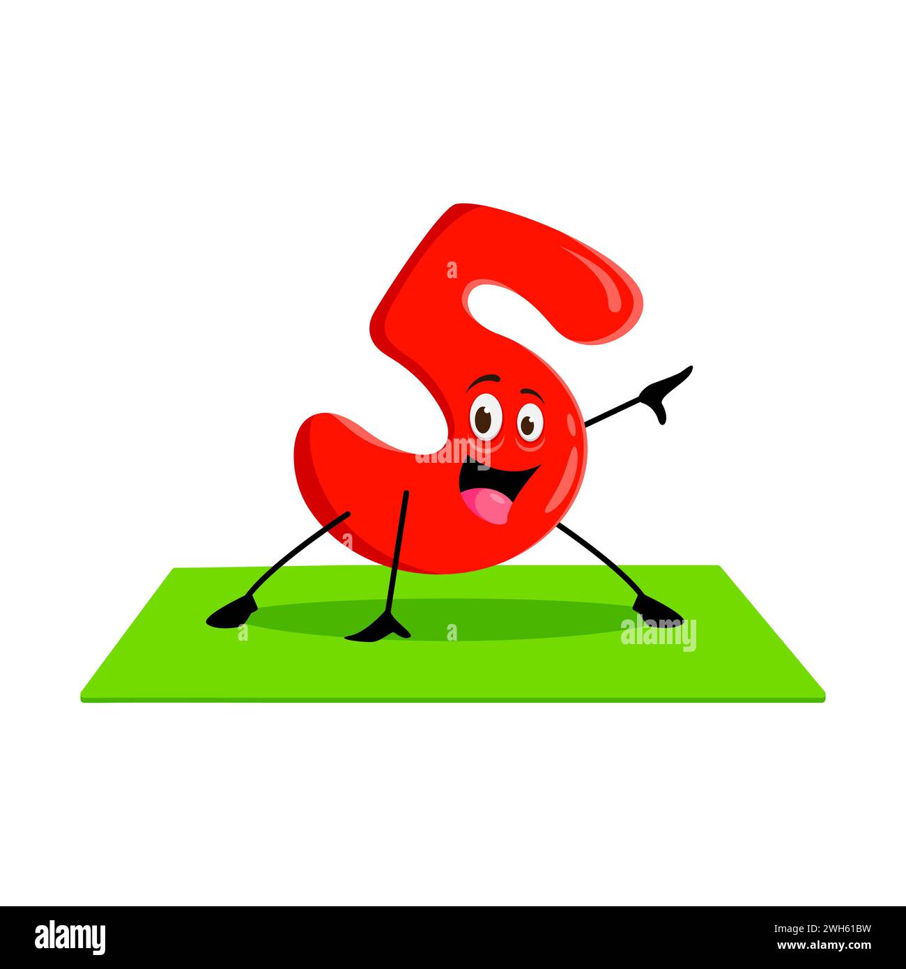 Cartoon math number five character on yoga fitness sport. Isolated ...