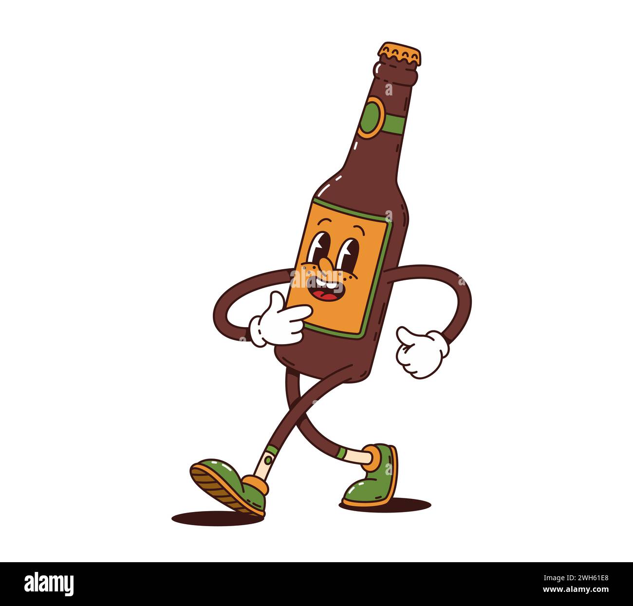 Cartoon beer bottle groovy character. Isolated vector funky psychedelic ...