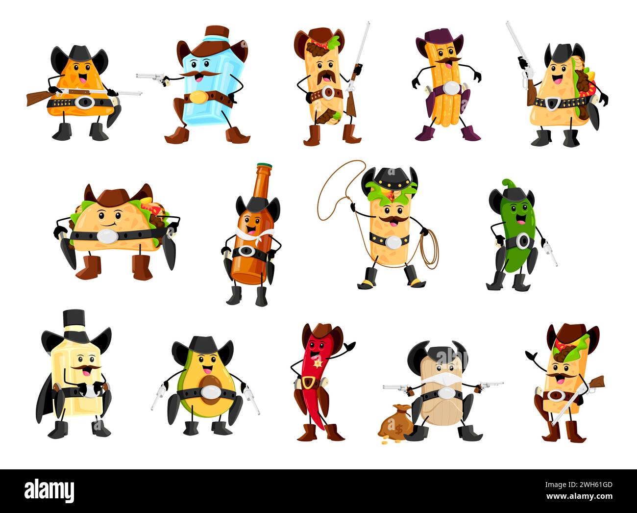 Cartoon cowboy and sheriff, bandit and robber, ranger tex mex mexican ...