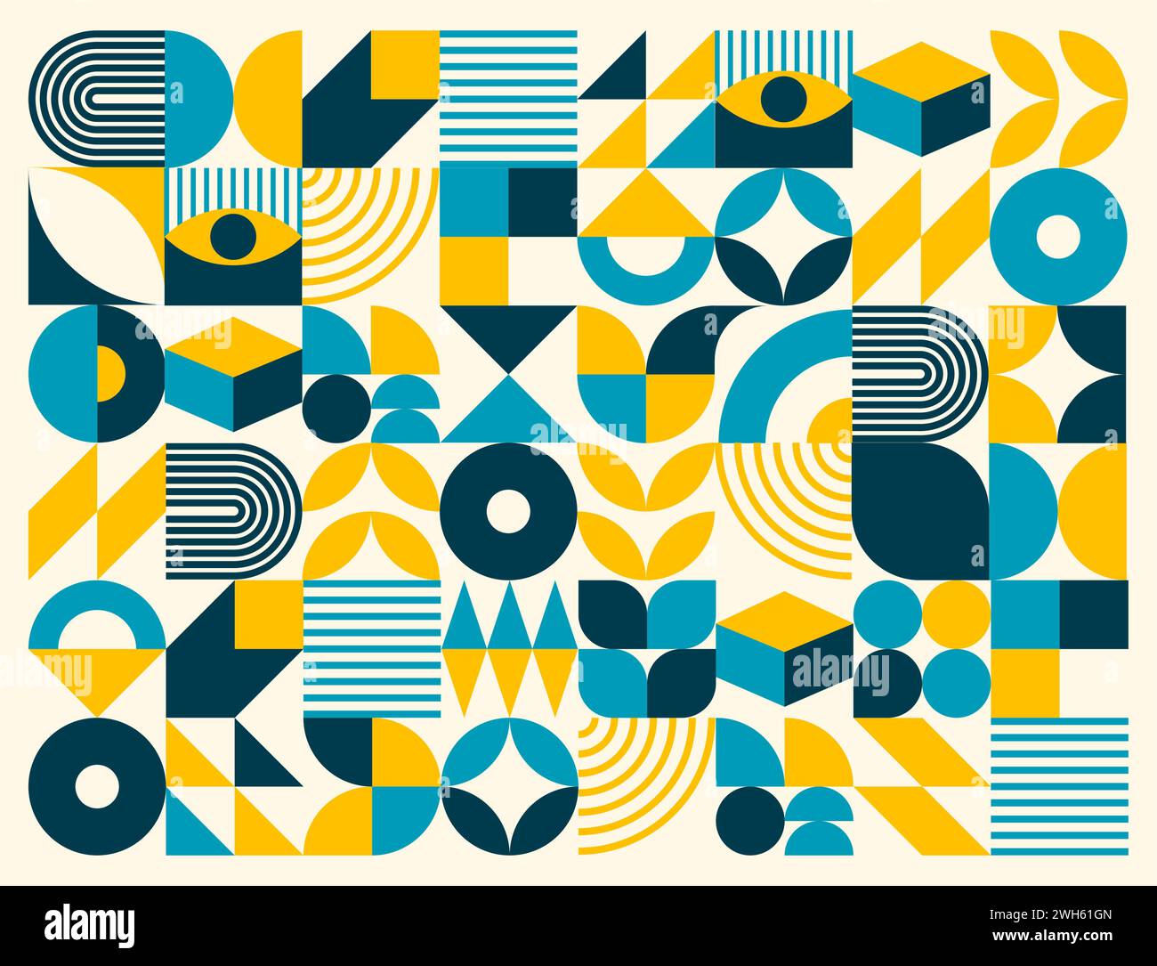 Modern turquoise, yellow and dark abstract geometric pattern background ...