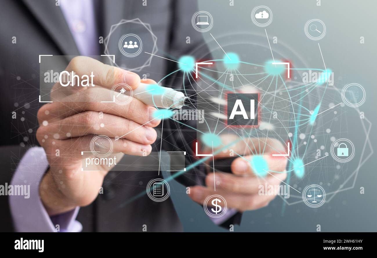 Artificial intelligence concept businessman holding ai on computer ...