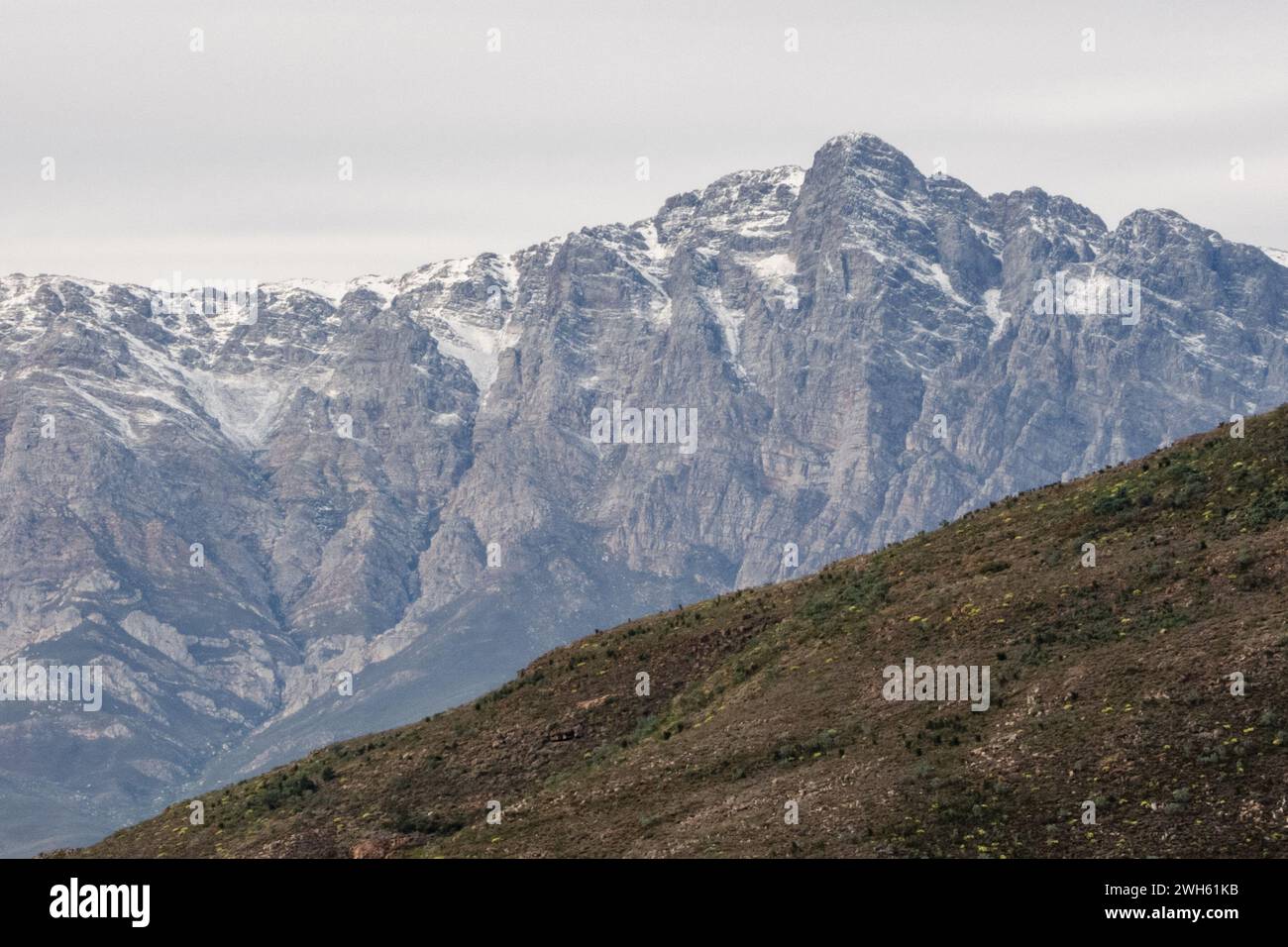 The snow-capped peaks of Breede Valley's distant mountains on a chilly ...