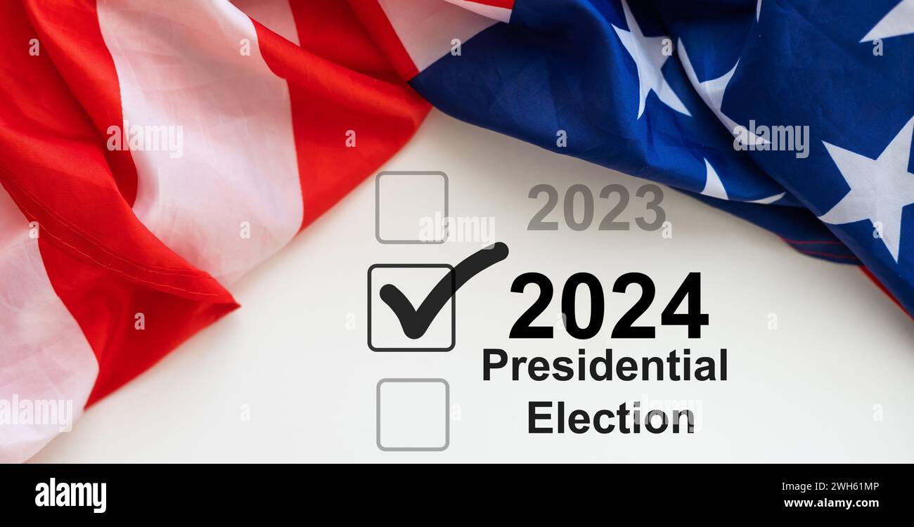 Presidential Election 2024 text on a mini chalkboard over a vintage ...