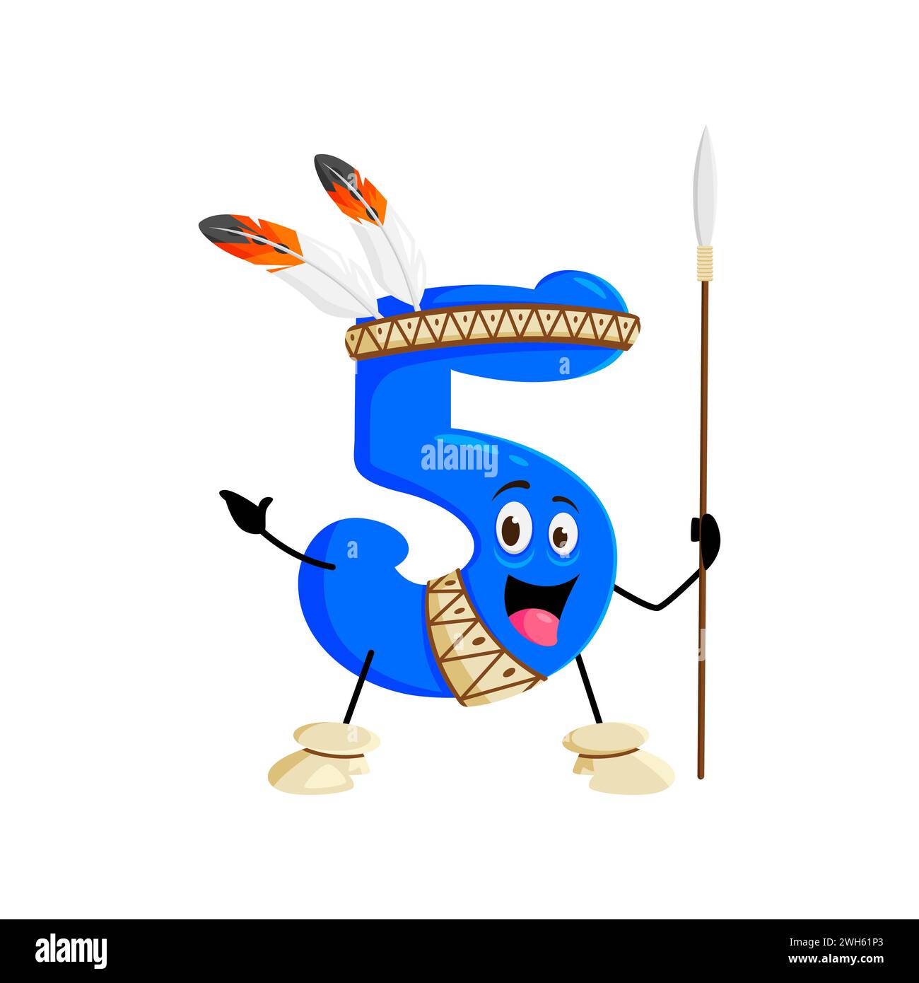 Cartoon math number indian character. Isolated vector spirited native ...