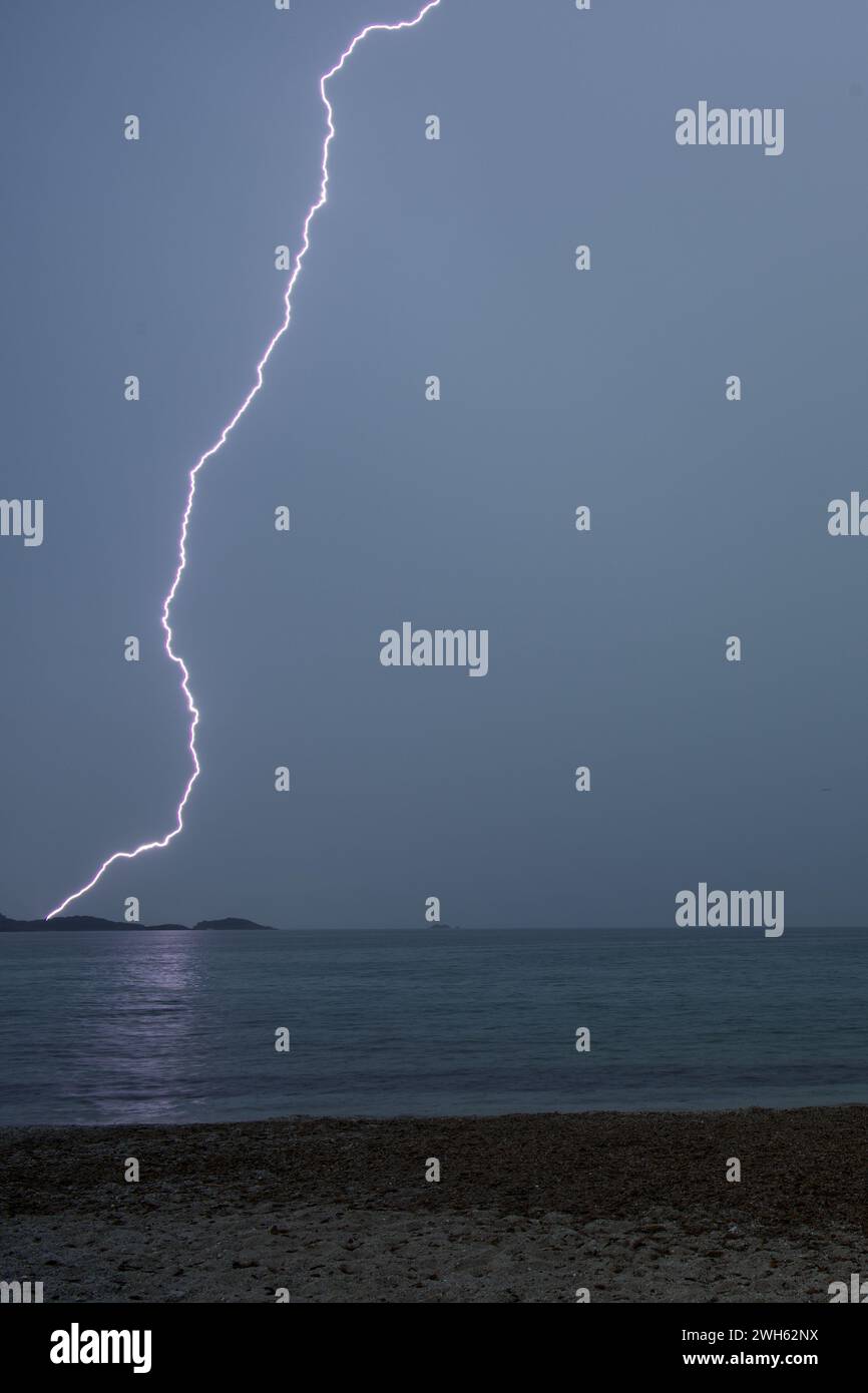 Thunderstorm with lightning above the sea in the South of France Stock ...