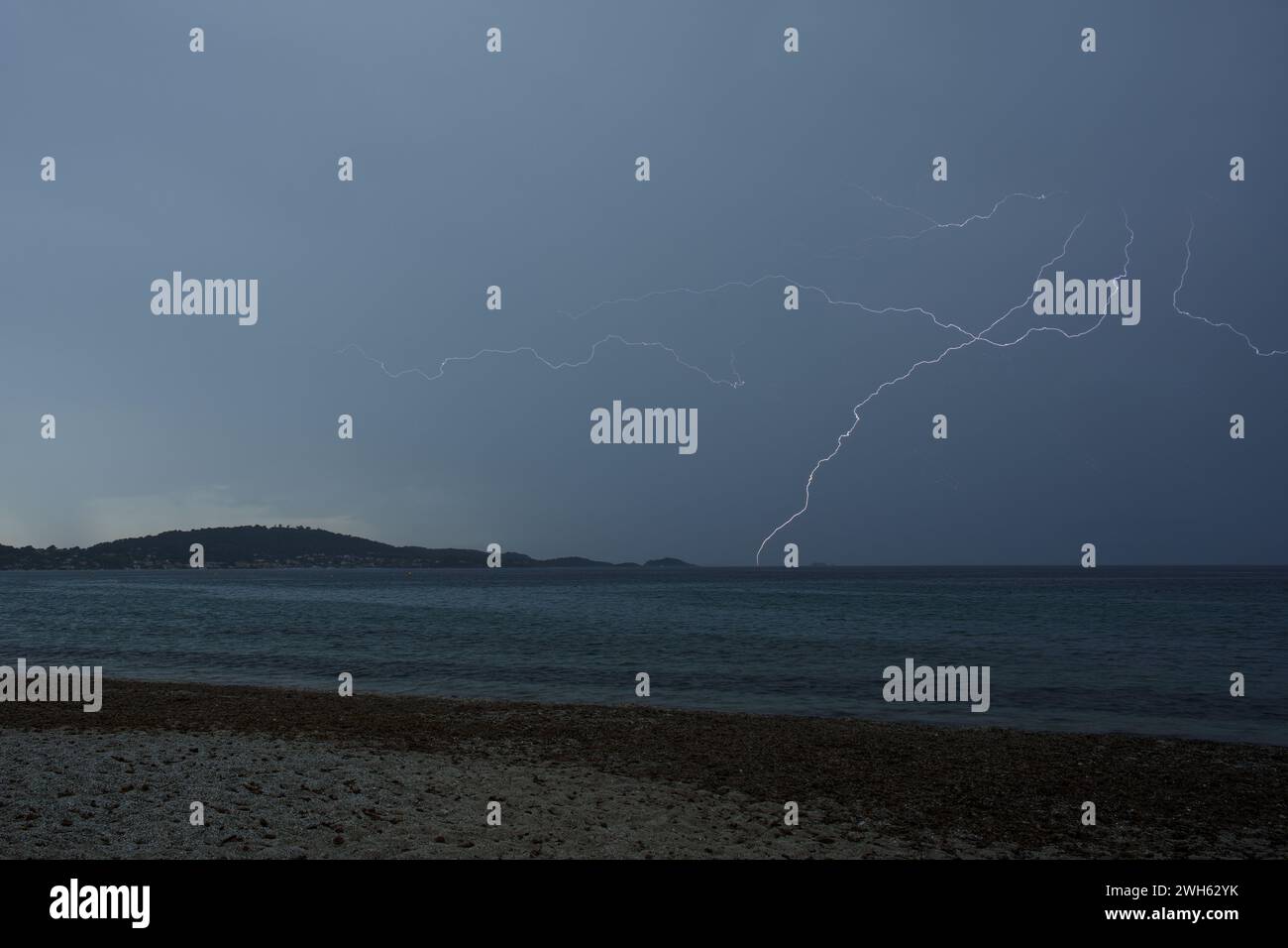 Thunderstorm with lightning above the sea in the South of France Stock ...