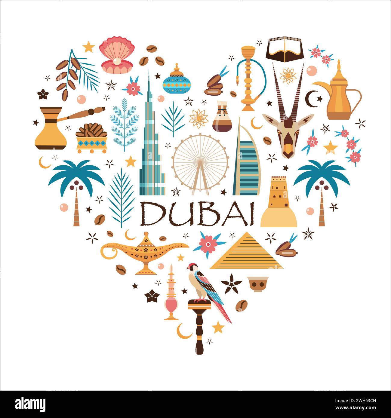 Dubai Travel Poster with UAE Landmarks and Symbols Stock Vector Image ...