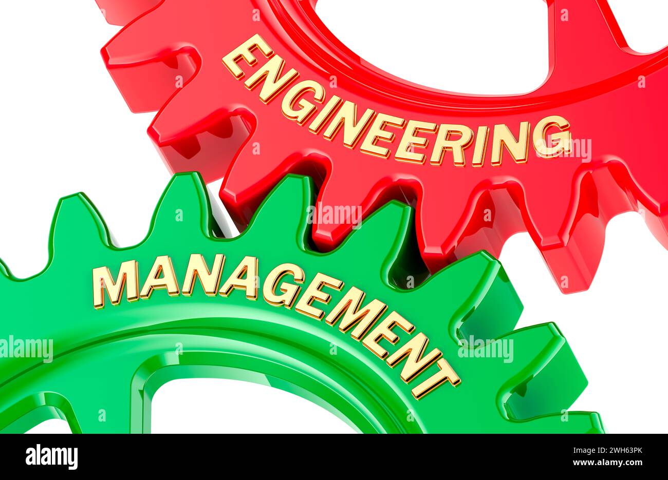 Engineering Management with colored gearwheels. 3D rendering isolated ...