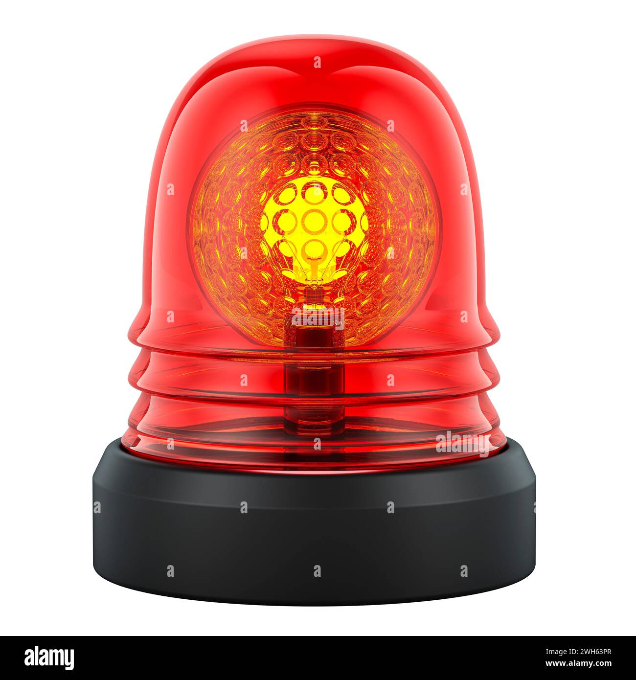 Rotating Red Flashing Beacon. Emergency LED strobe light. 3D rendering isolated on white ...