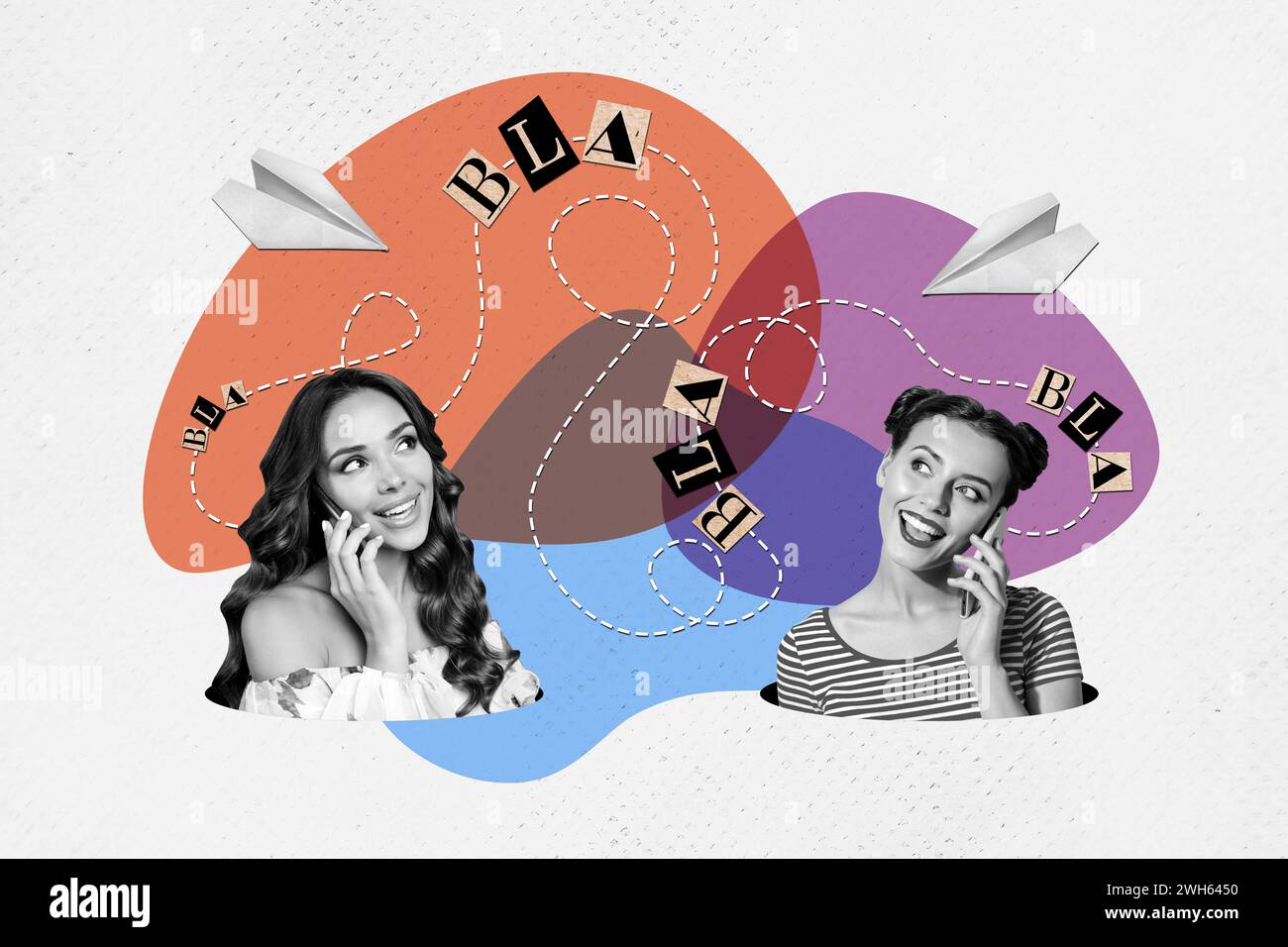 Horizontal creative photo collage picture of smiling funny ladies ...