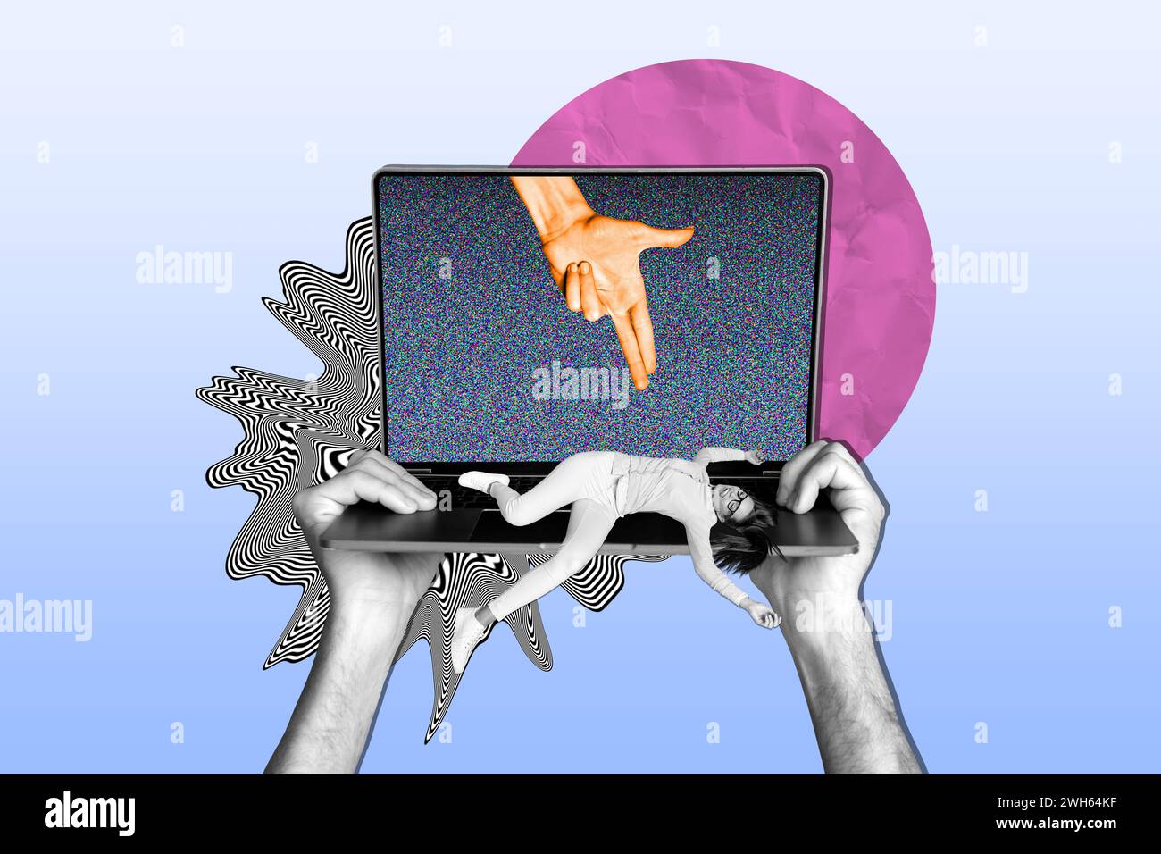 Collage image picture of arm shooting young woman lying dead on ...