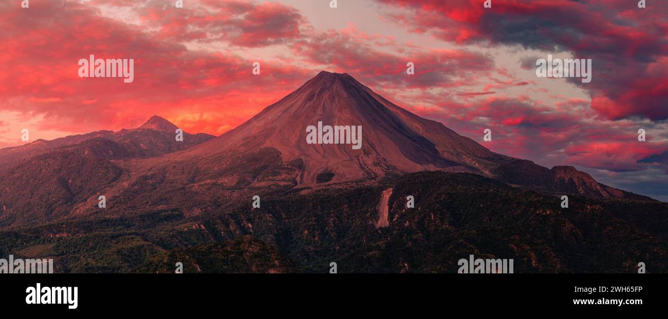 A scenic view of Volcan de Colima at sunset, Mexico Stock Photo - Alamy