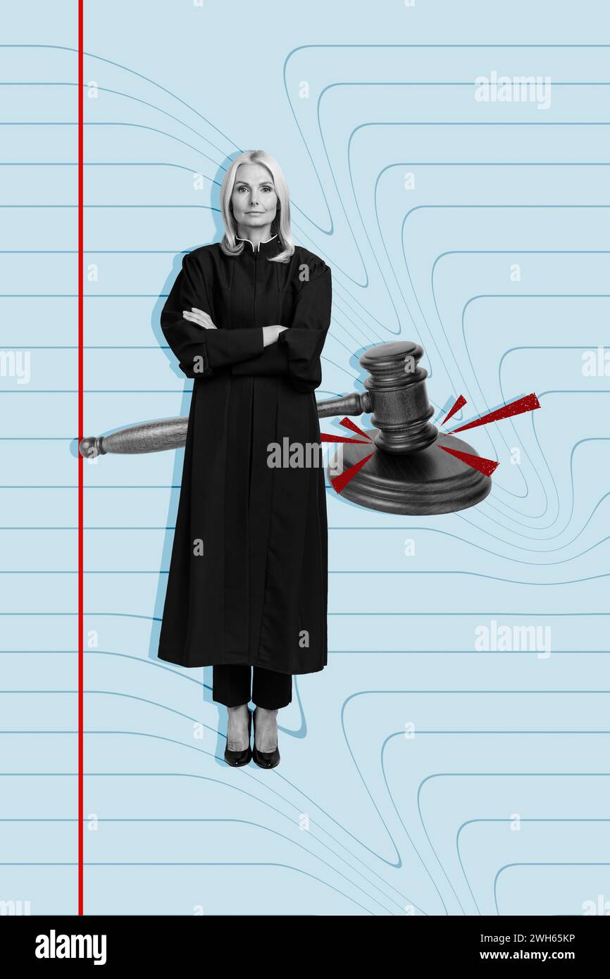 Creative image collage of strict judge woman with crossed arms feel ...