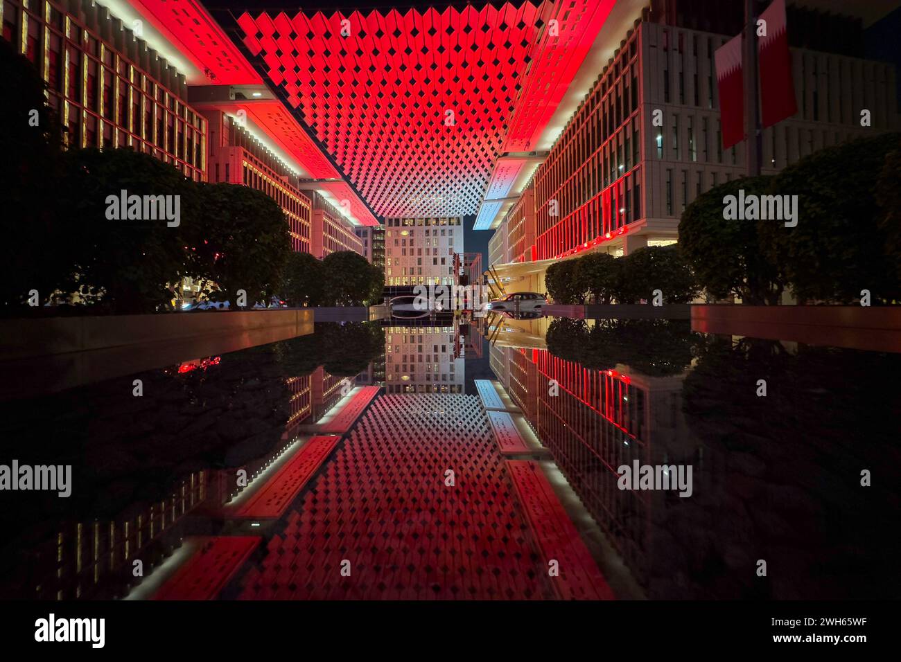 Doha, Qatar - January 31, 2024: Night view of Building Architecture of ...