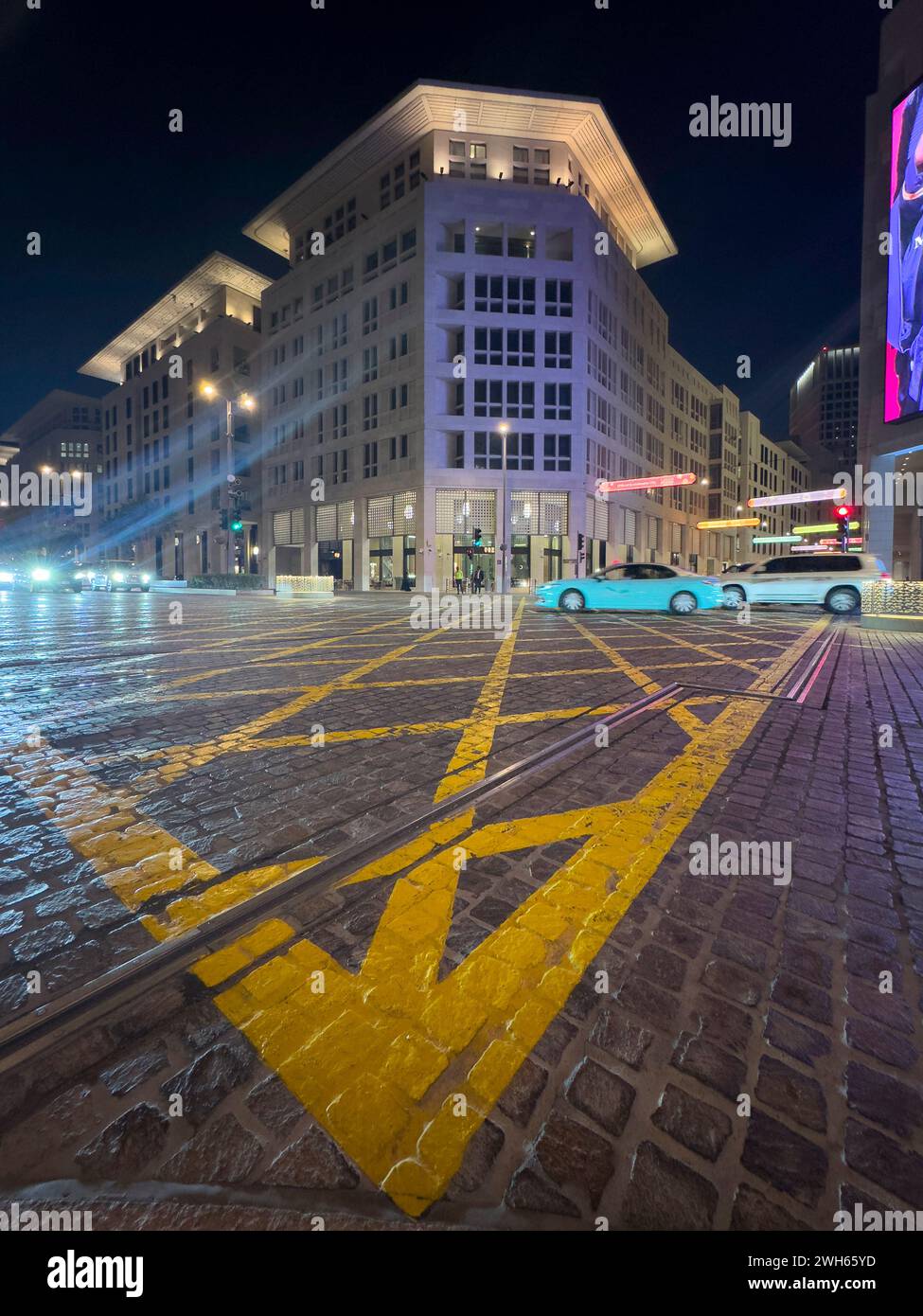 Doha, Qatar - January 31, 2024: Night view of Building Architecture of ...