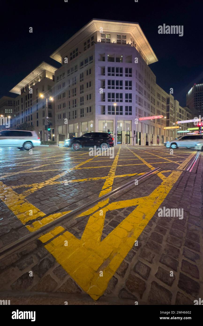Doha, Qatar - January 31, 2024: Night view of Building Architecture of ...