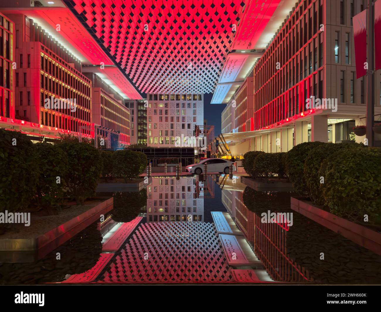 Doha, Qatar - January 31, 2024: Night view of Building Architecture of ...