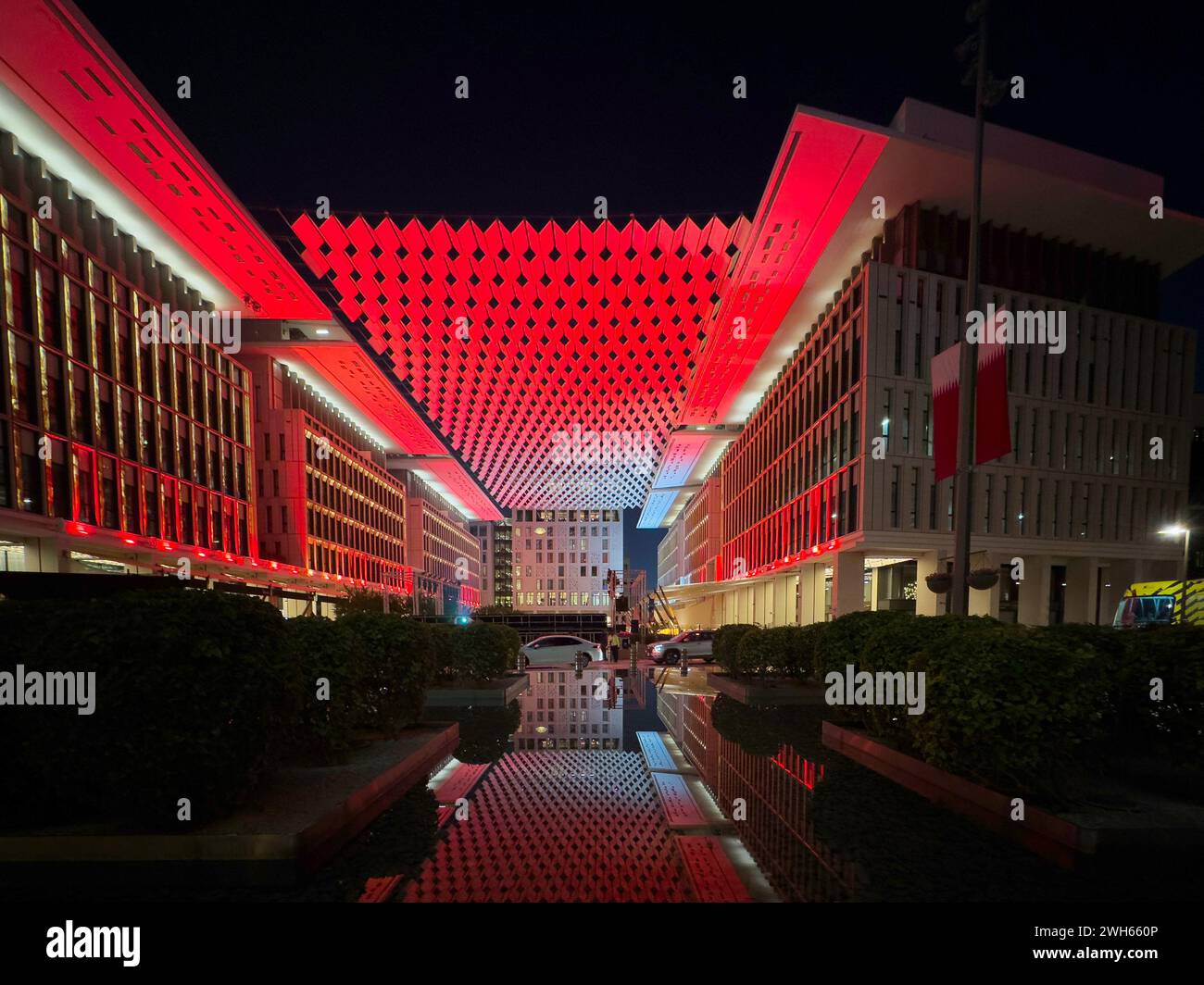Doha, Qatar - January 31, 2024: Night view of Building Architecture of ...