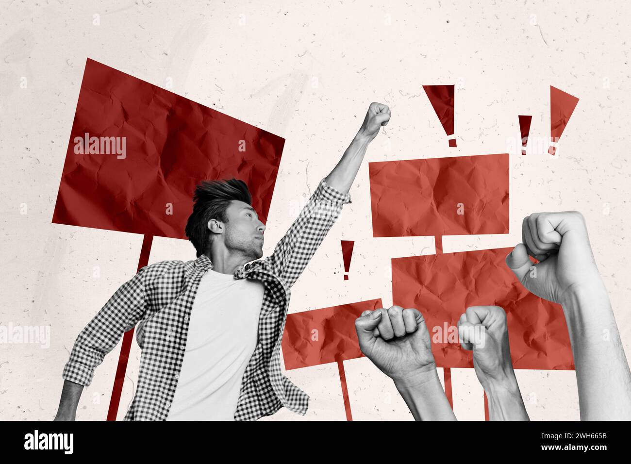 Retro abstract creative artwork template collage of confident guy ...