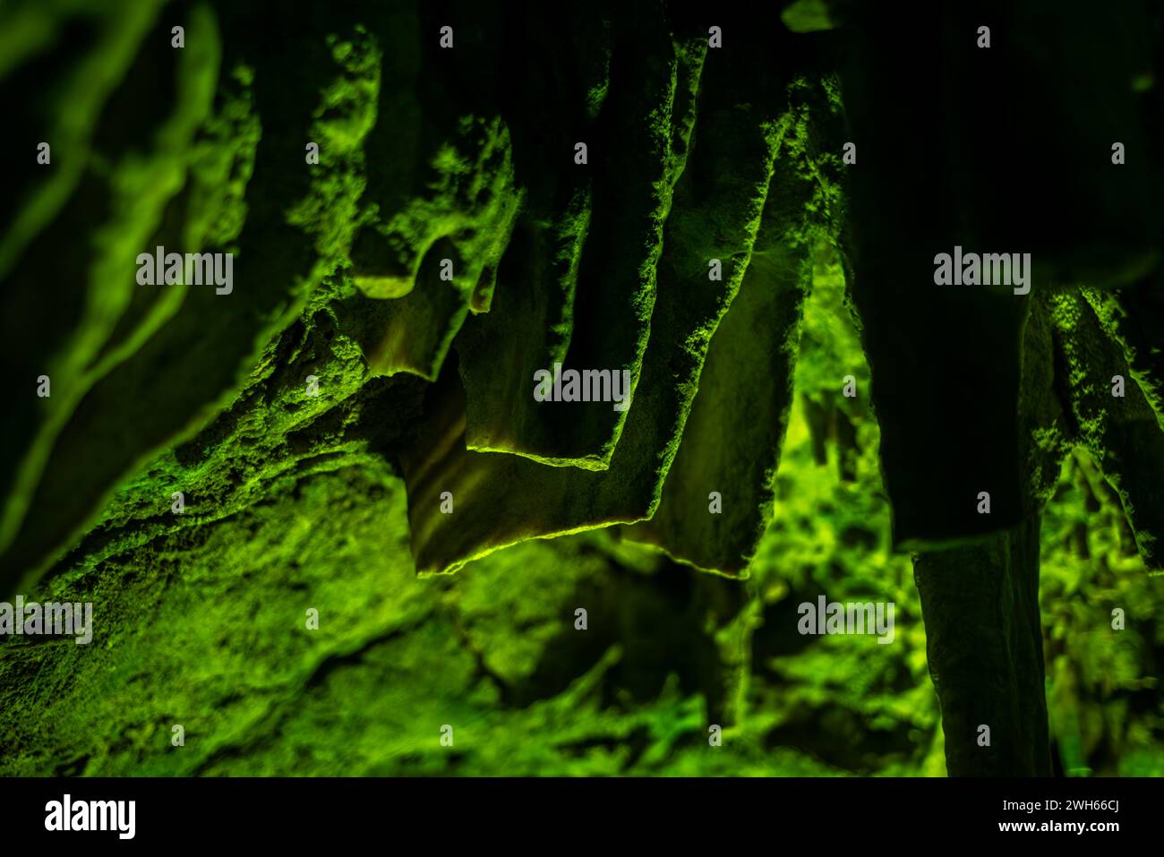 Journey through a vibrant cave adorned with colorful walls, stalactites ...