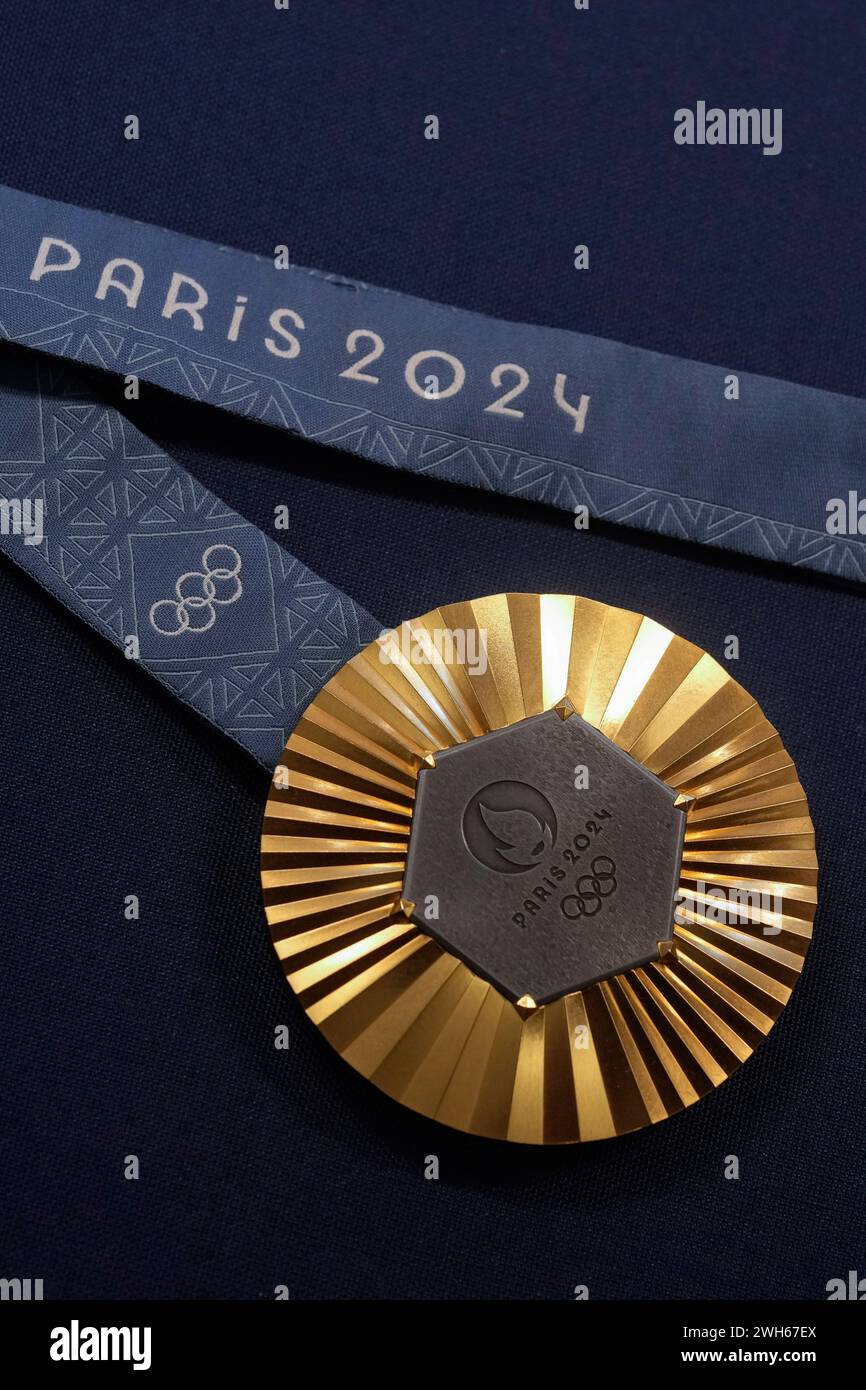 The Paris 2024 Olympic gold medal is presented to the press, in Paris ...