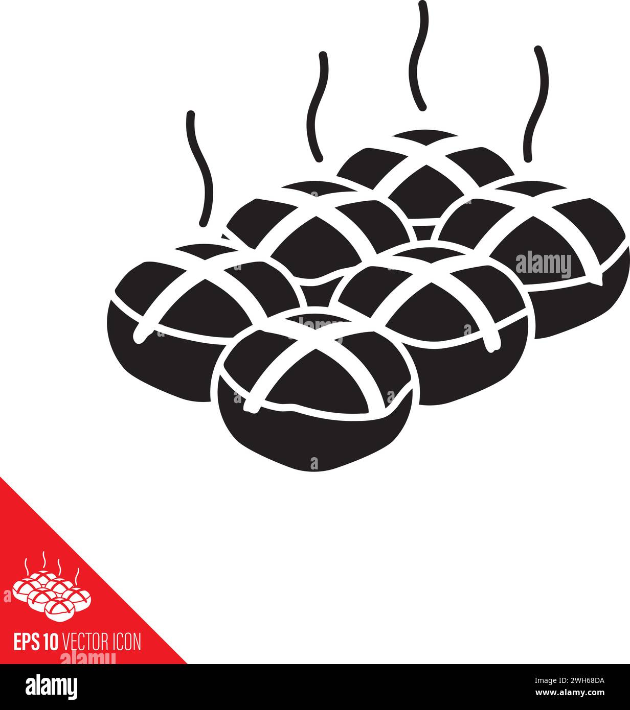 Six buns vector glyph icon for Hot Cross Buns Day on September 11 Stock ...
