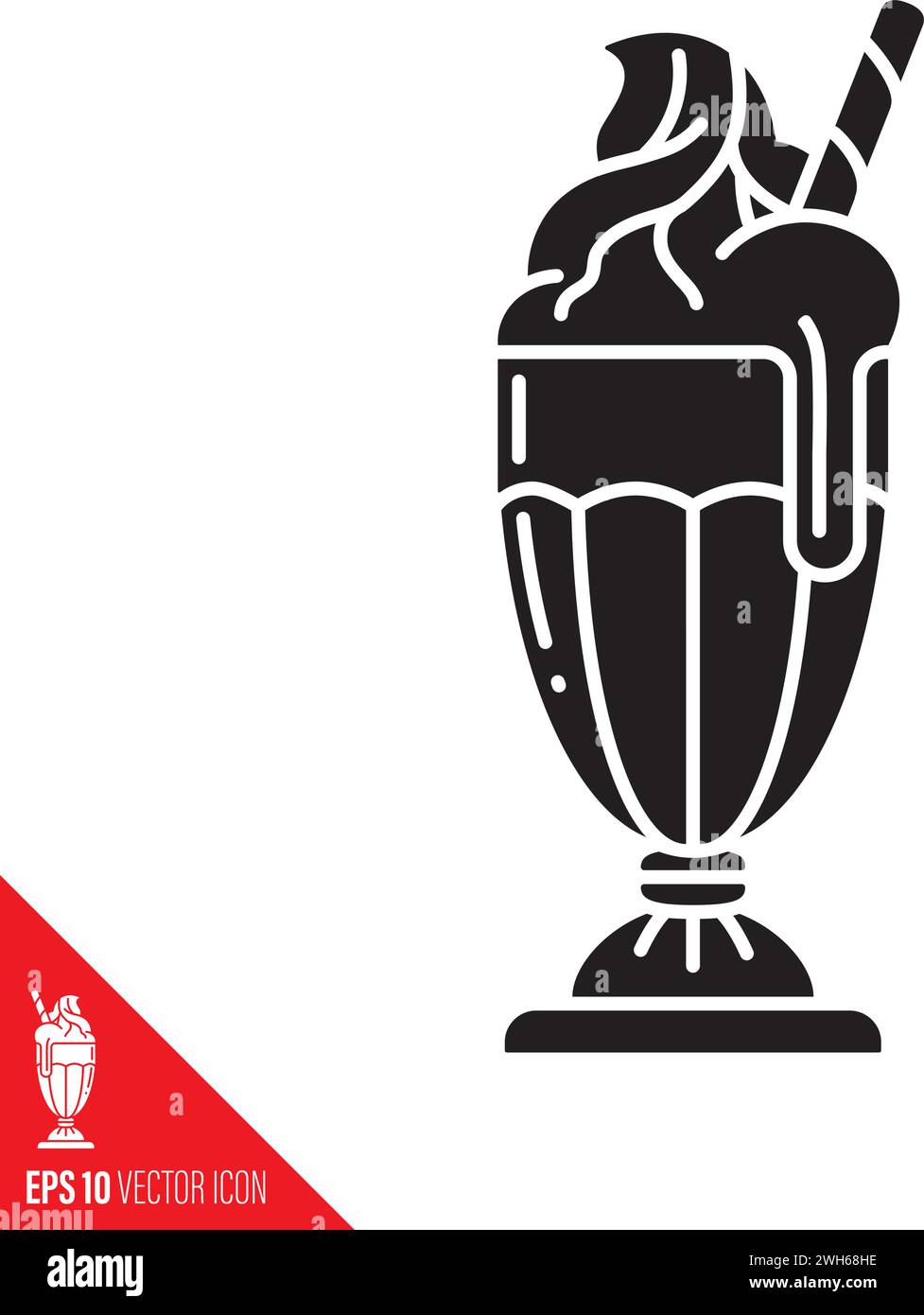 Milk shake with cream, topping and straw glyph icon vector illustration ...