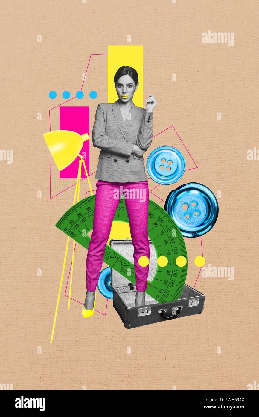 Creative poster collage of funny girl businesswoman career entrepreneur ...