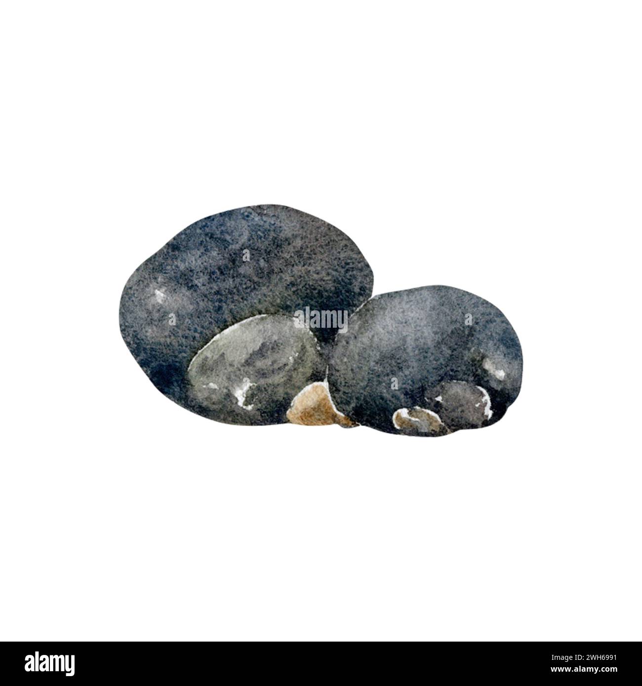 Grey granite boulders rock formation. Watercolor illustration isolated ...