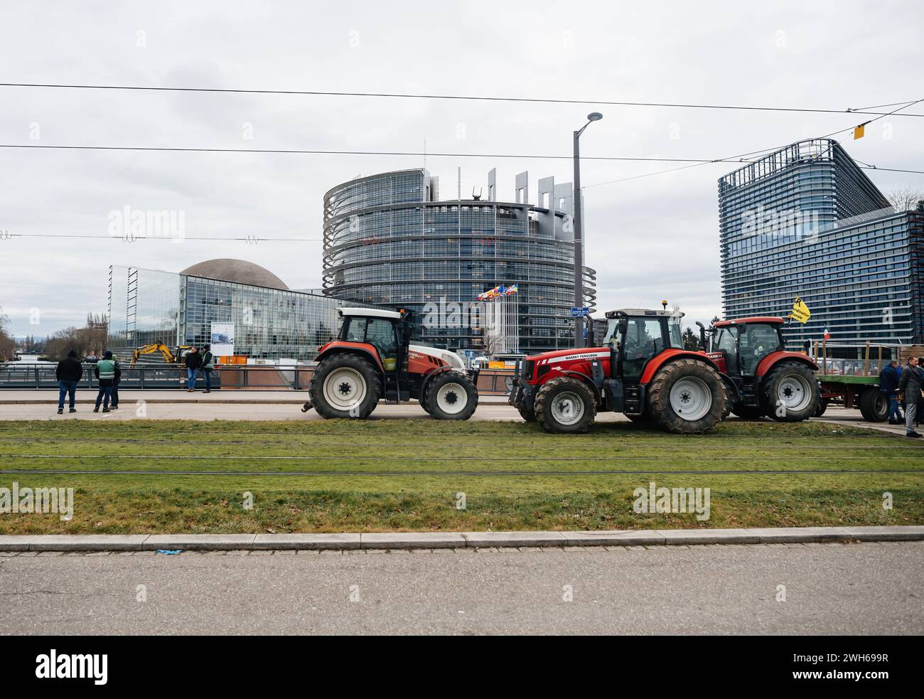 Strasbourg, France - Feb 6, 2024: PProtesters block tram and street ...