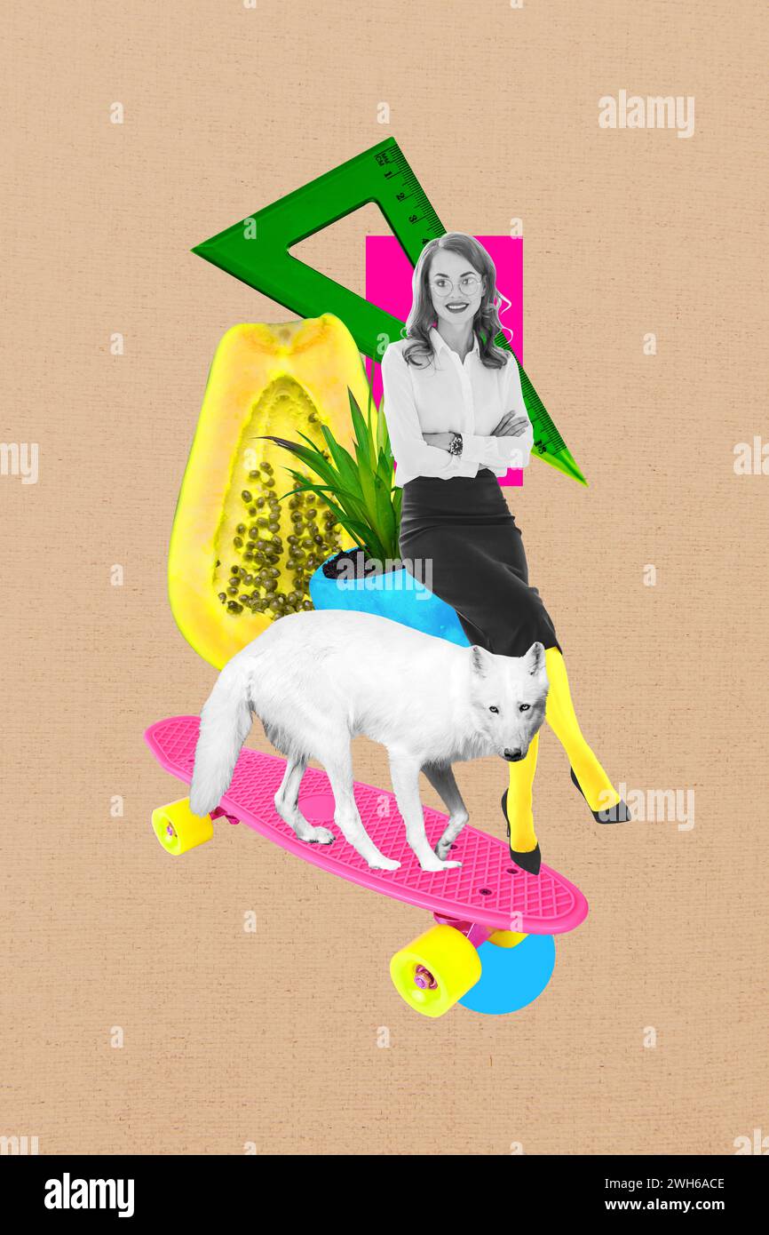 Vertical creative collage image of office entrepreneur female wolf ...
