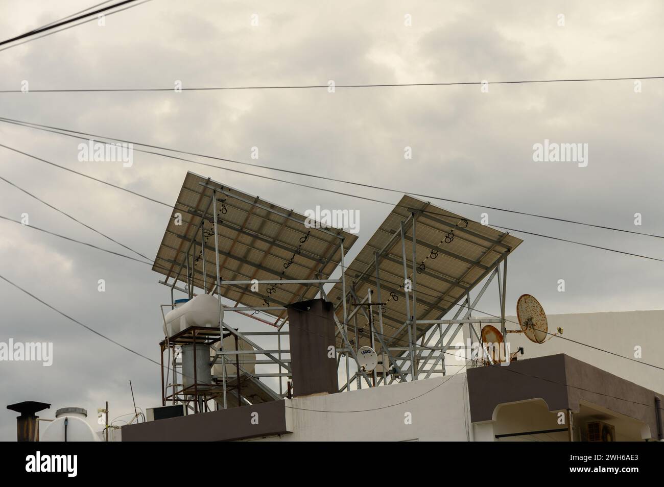 solar panels on the roof in a village in Cyprus 1 Stock Photo - Alamy