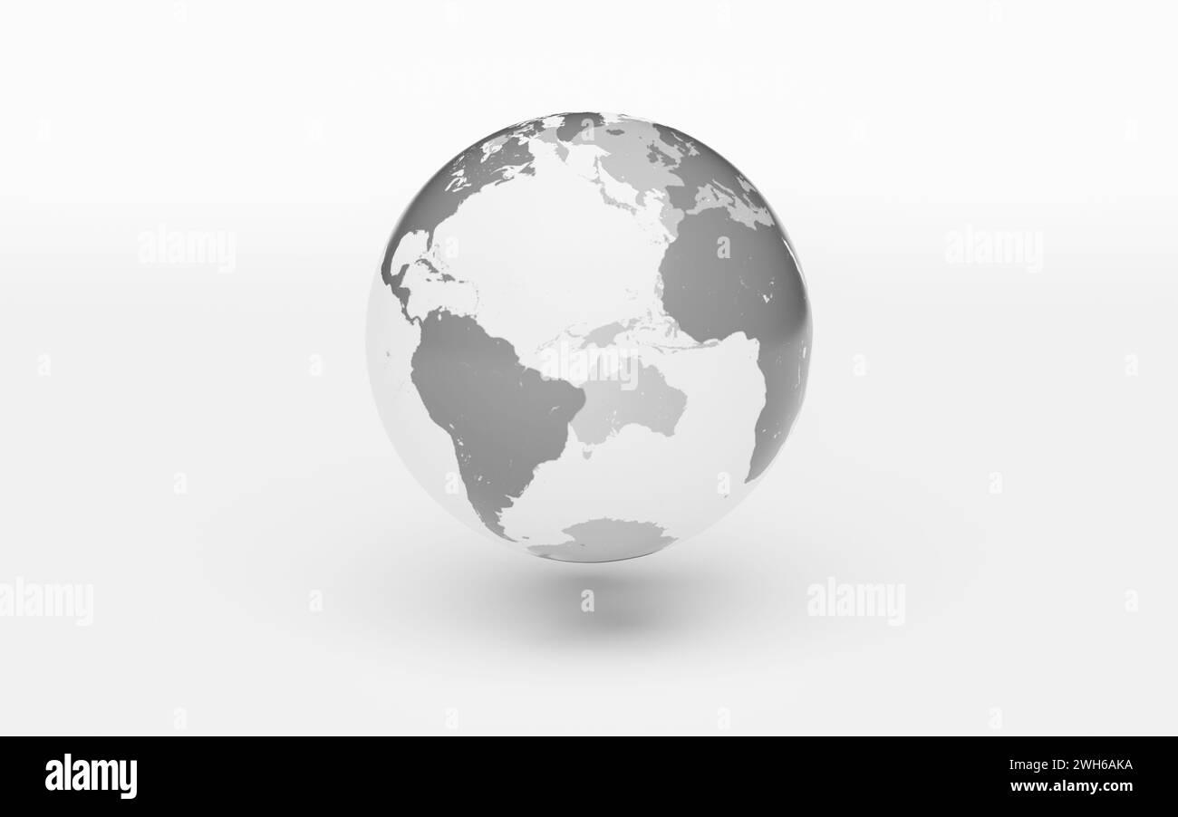 Earth with dark grey continents and transparent oceans on grey ...