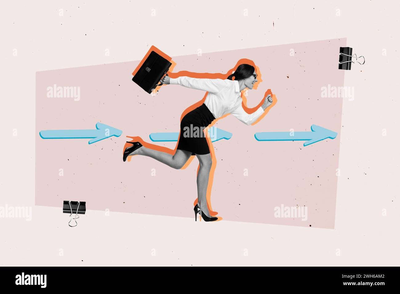 Poster image picture banner collage of excited business lady hurry ...