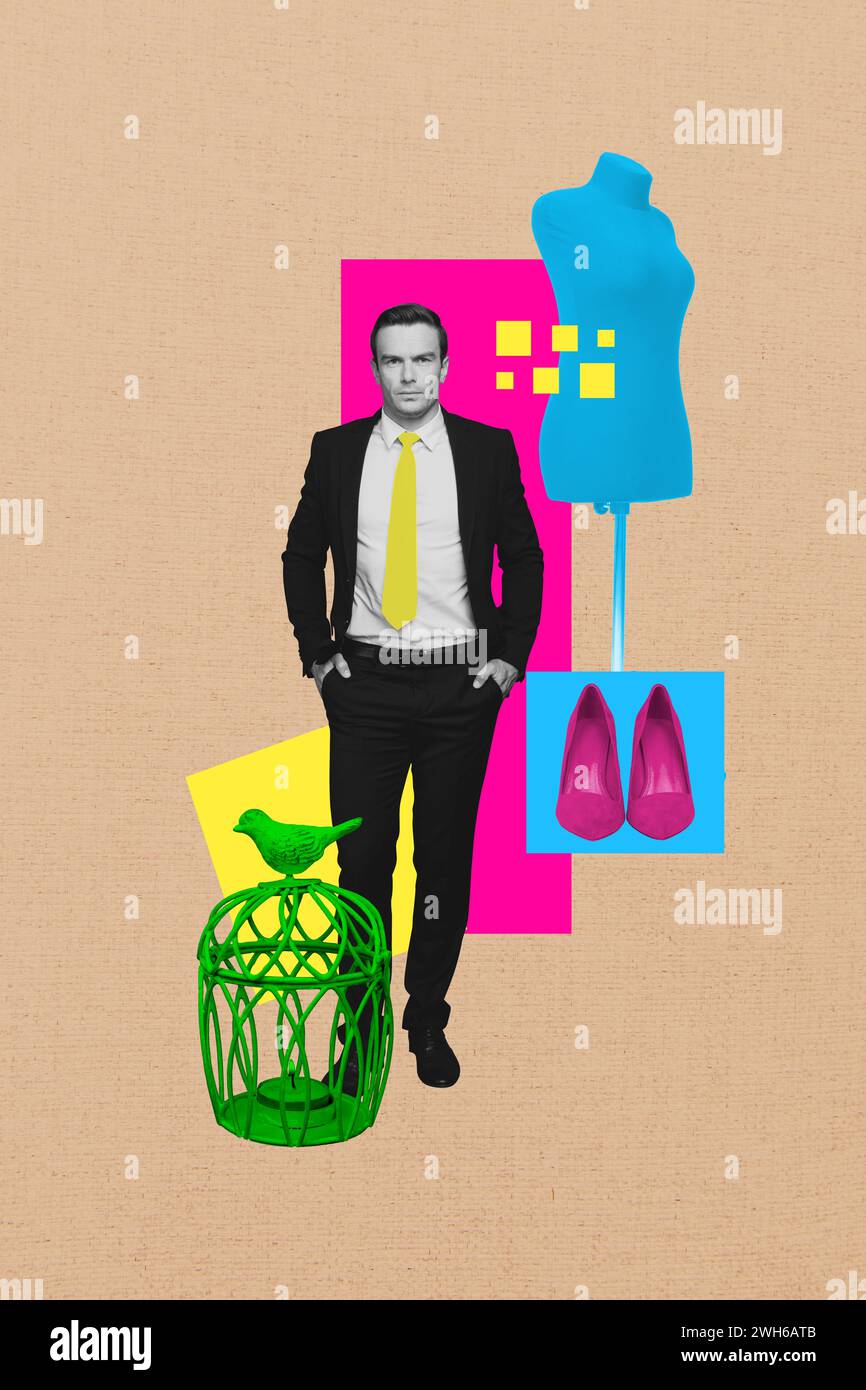 Composite collage picture image of businessman shopping fashion clothes ...