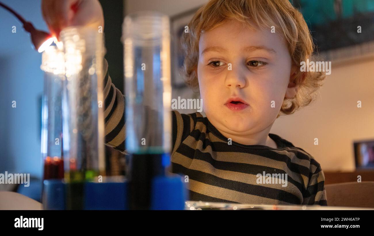 Educational home Learning with chemical experiment for a Caucasian ...