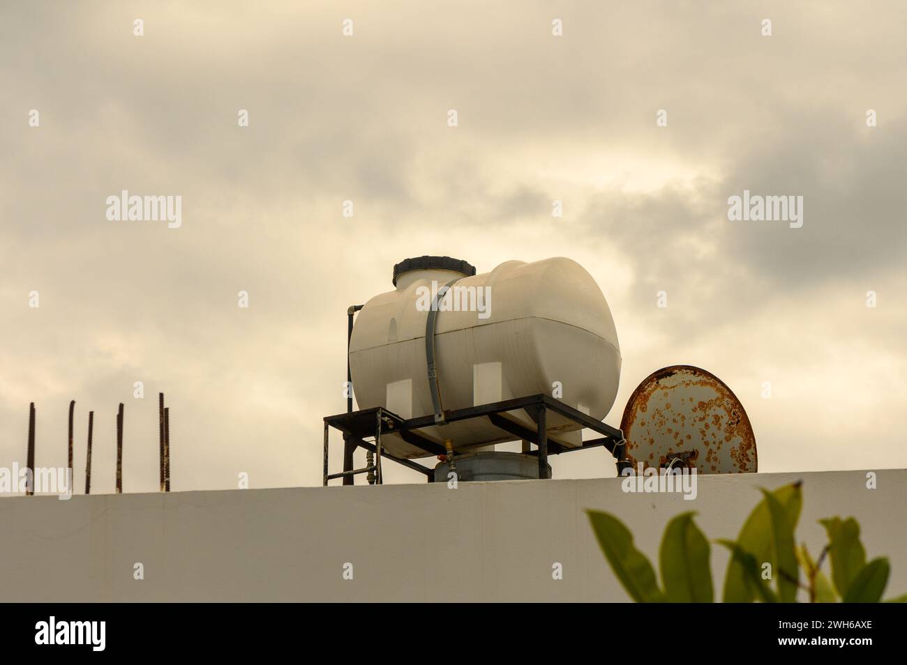 tank for heating water on the roof in a village in Cyprus 1 Stock Photo ...
